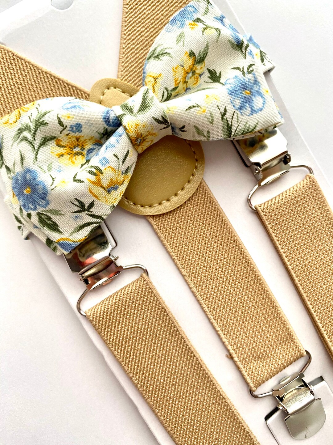 Easter Floral Light Blue Bow Tie and Beige Suspenders Sets. Adults/kids ...