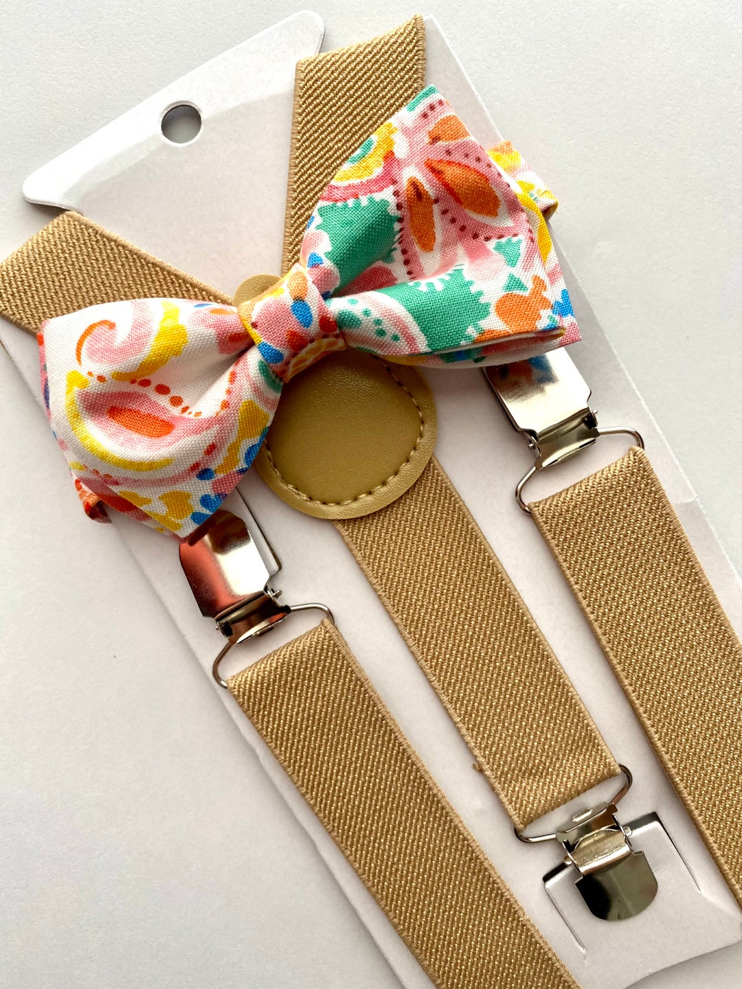 Easter Floral Pink Orange Bow Tie and Suspenders Sets. Adults/kids ...