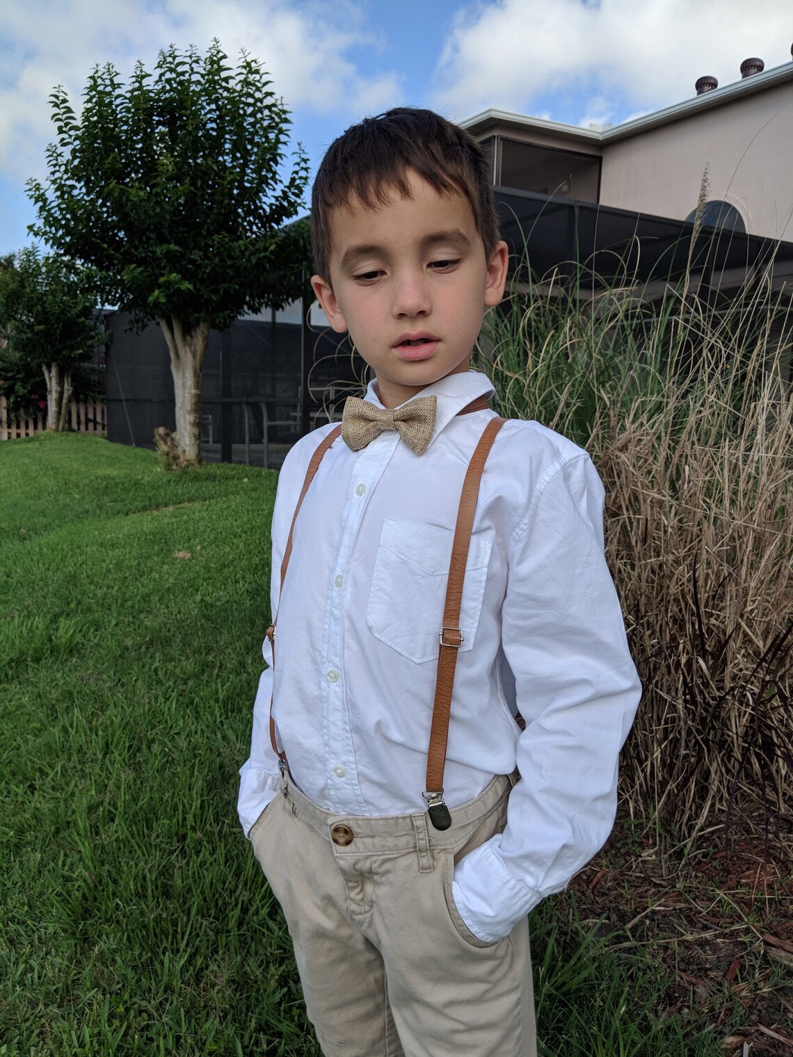 Brown PU Leather Suspenders and Yellow Bow Tie Set/ Two Piece - Etsy