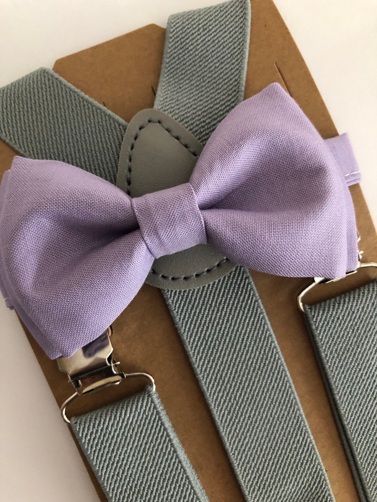 Lilac Bow Tie and Light Grey Suspenders Set. Adults/kids | Etsy