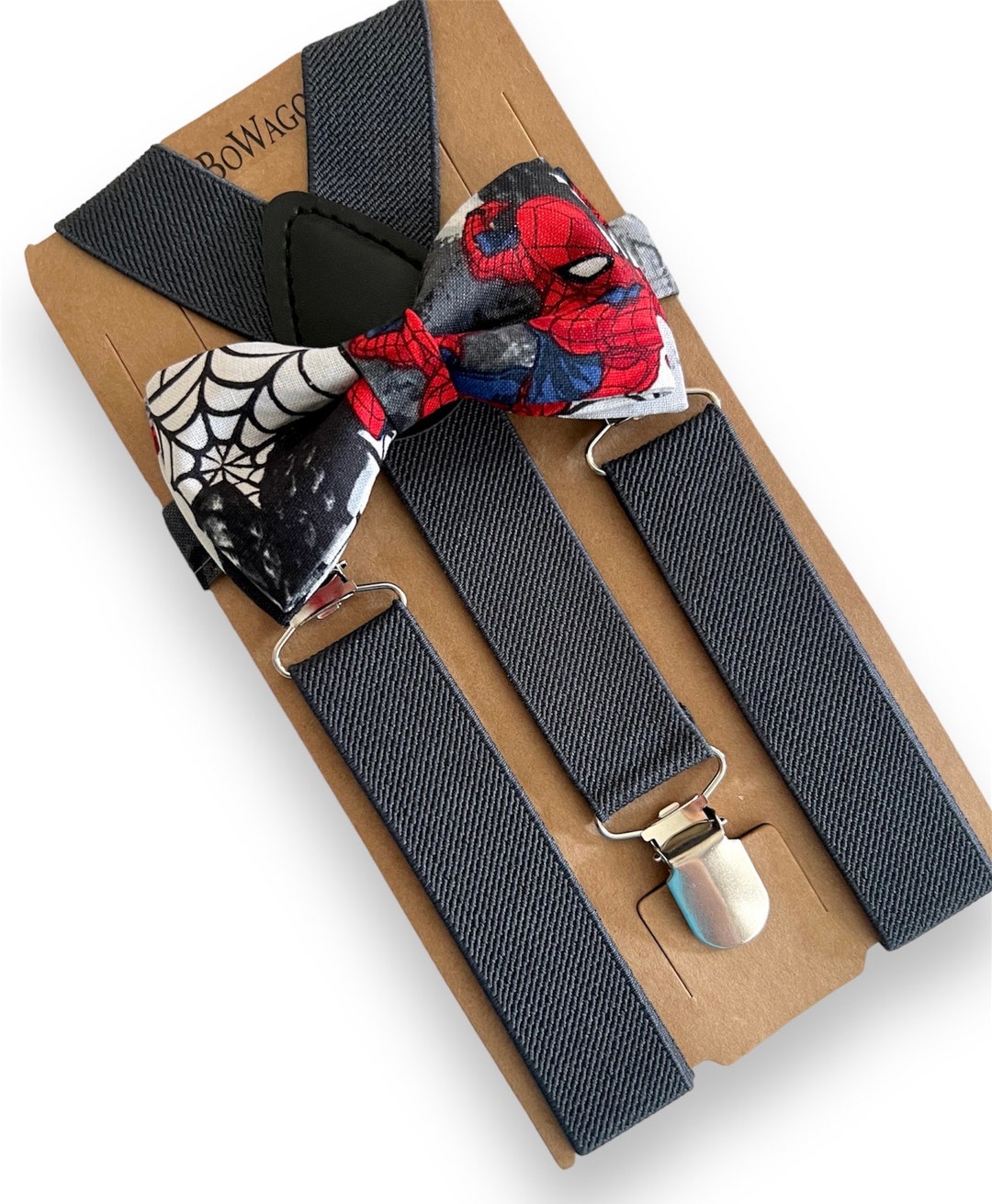 Spider Superhero Bow Tie and Dark Grey Elastic Suspenders. Spider ...