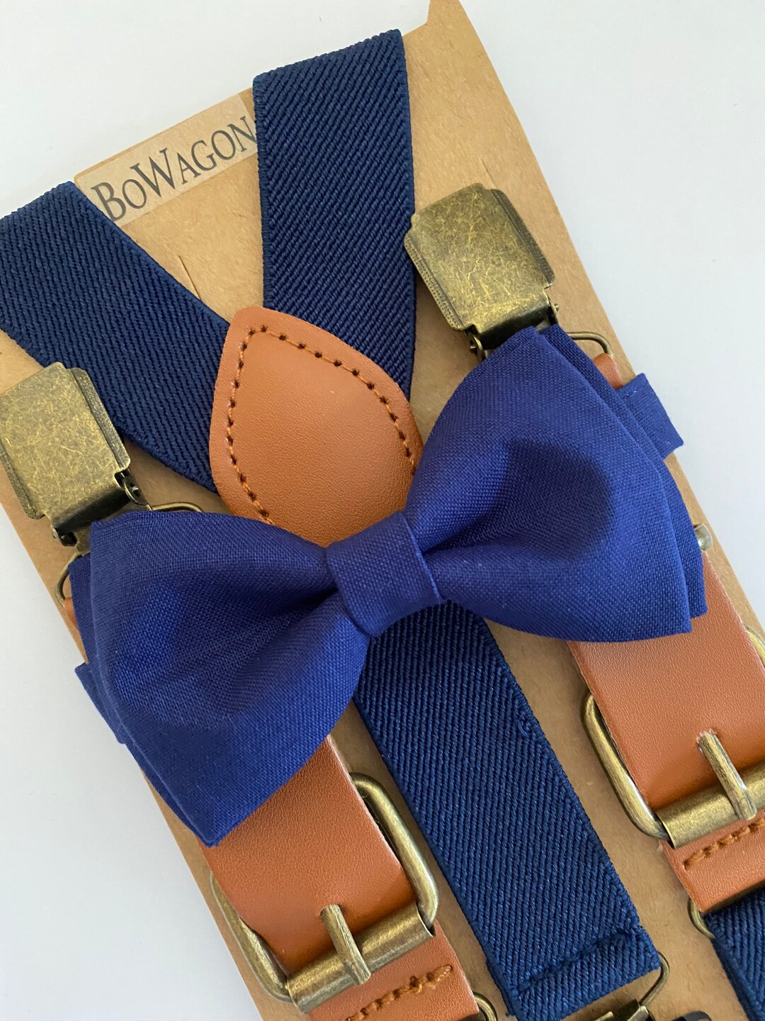 Kids Navy Blue Buckle Elastic Suspenders and Navy Bow Tie Set Groomsman ...