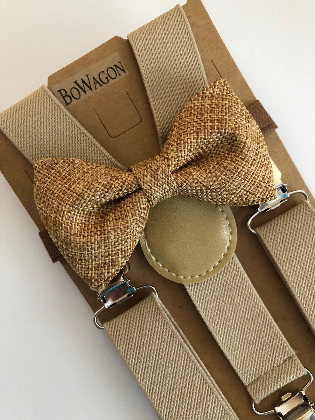 Burlap Brown Bow Tie and Cream Elastic Suspenders Set. Kids/adults - Etsy