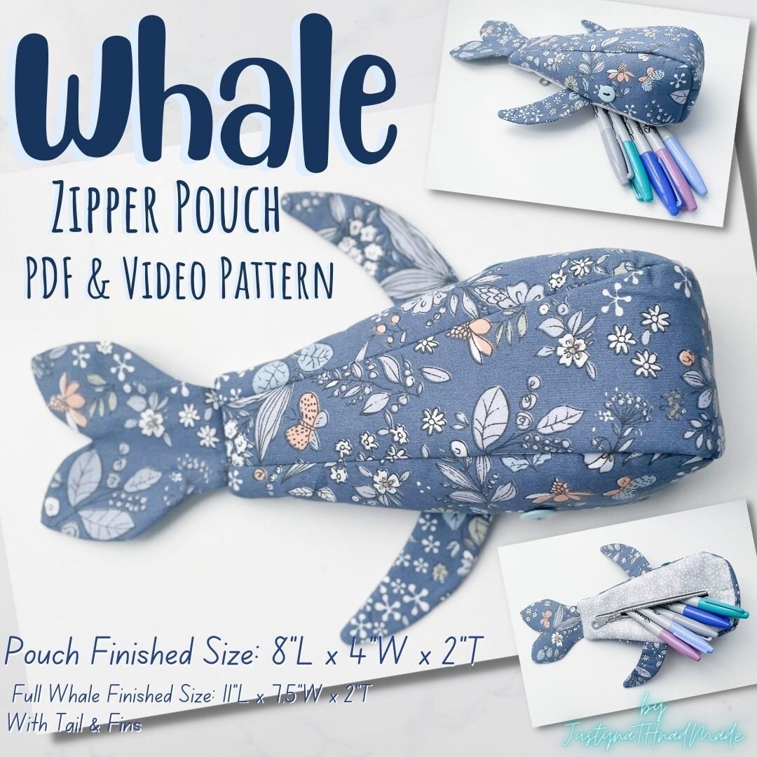 PDF Pattern | Whale Zipper Pouch | Pencil Case | Animal Lovers Gift - Etsy