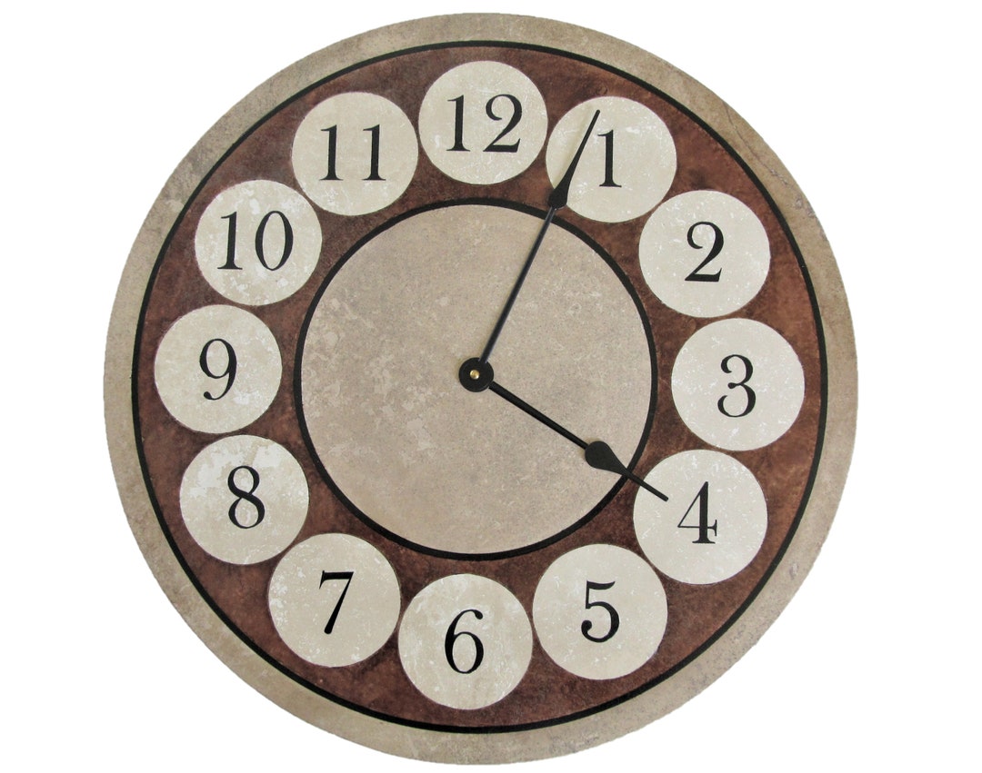 18" Natural Stone Wall Clock, Rustic Western Antique Carpi Real ...