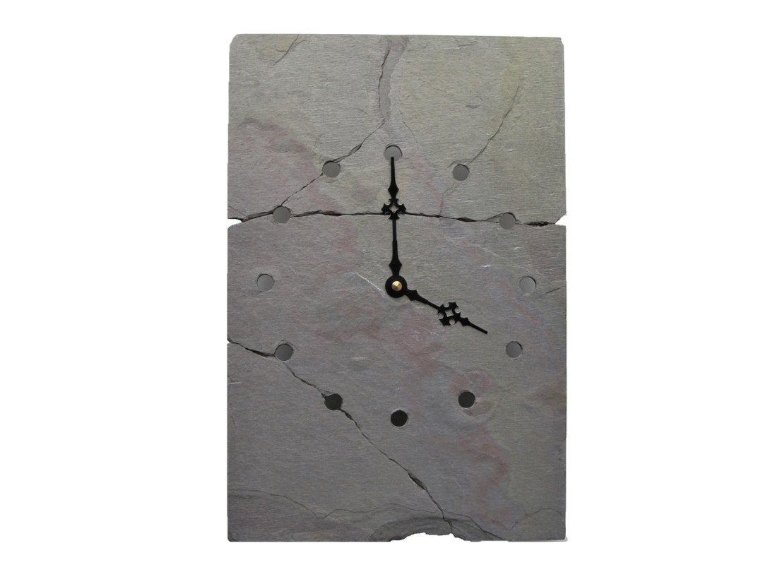 Slate Stone Clock, Rustic Blue Western Slate Wall Clock With Maroon and ...