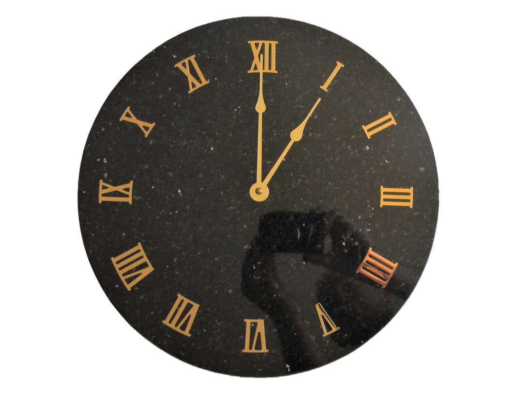 Galaxy Black Granite Wall Clock, Natural Granite Clock With Gold Plated ...