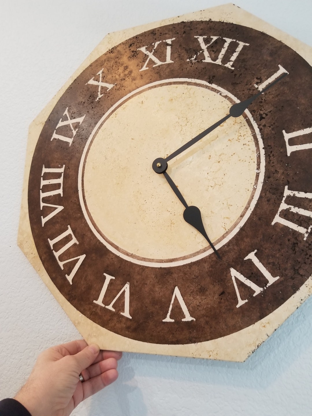 20" Travertine Stone Wall Clock, Large Handcrafted Elegant Natural ...