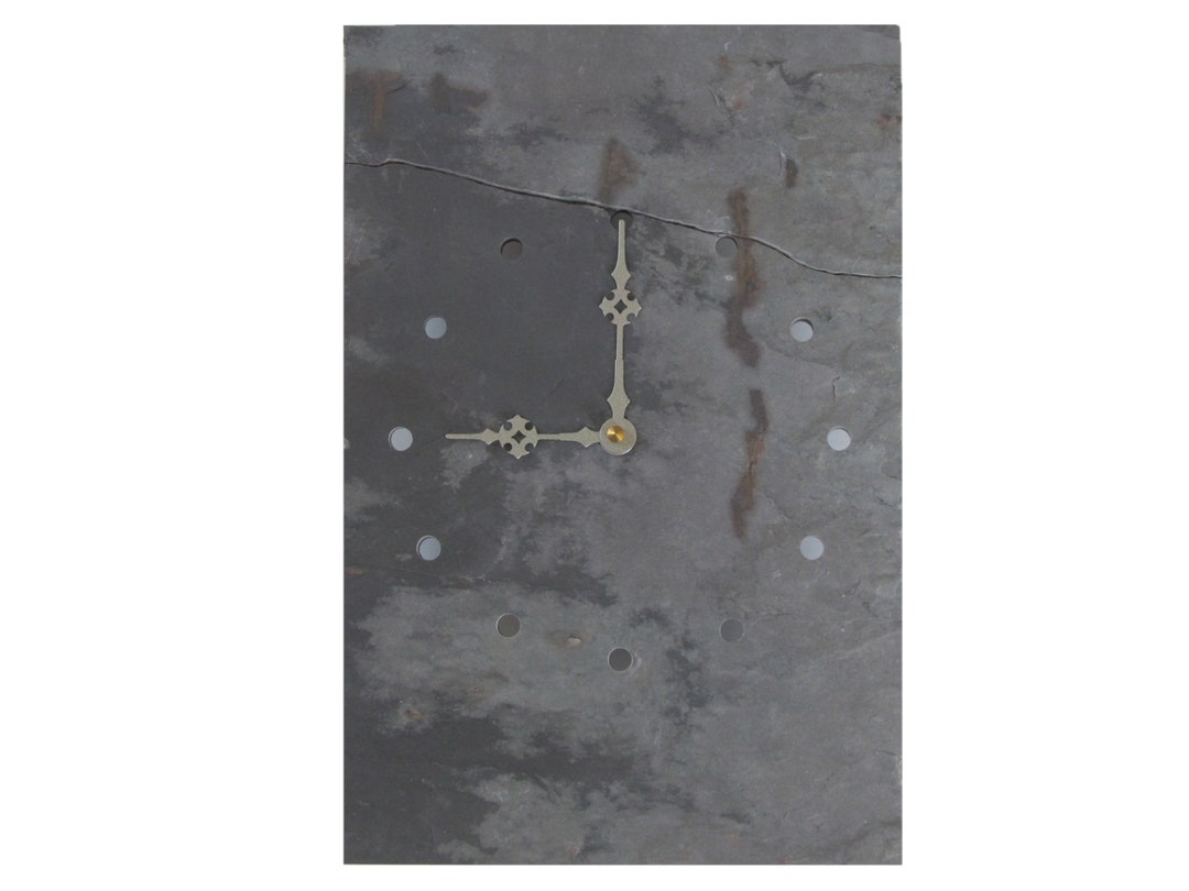 12" Slate Stone Clock, Blue and Gray Slate Wall Clock With Window Hour ...