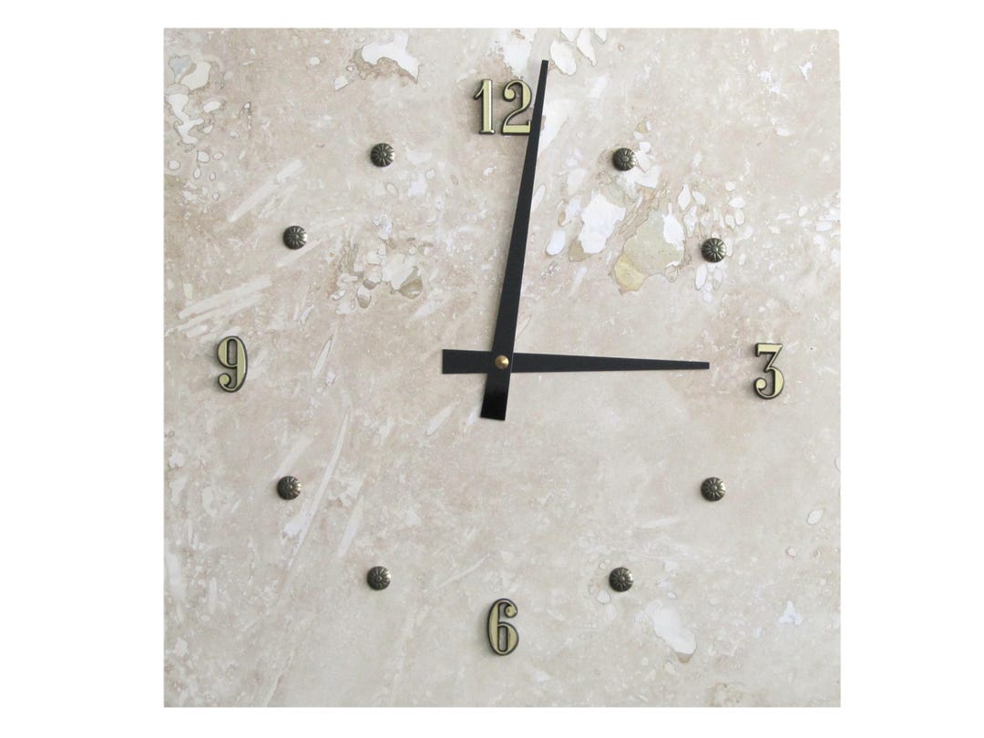 12" Travertine Stone Wall Clock, Rustic Western Natural Filled ...
