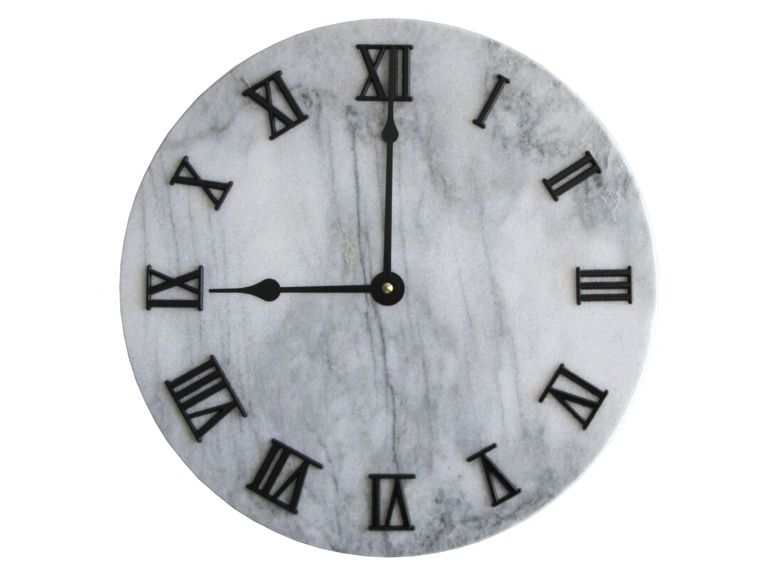 Ice White Marble Wall Clock, Real Natural Marble Time Piece With Gloss ...