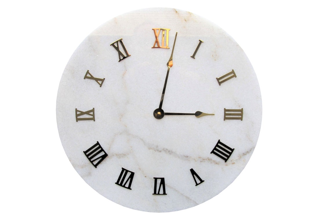 Marble Clock, Natural Ocean Marble Wall Clock With Gold Plated Roman ...