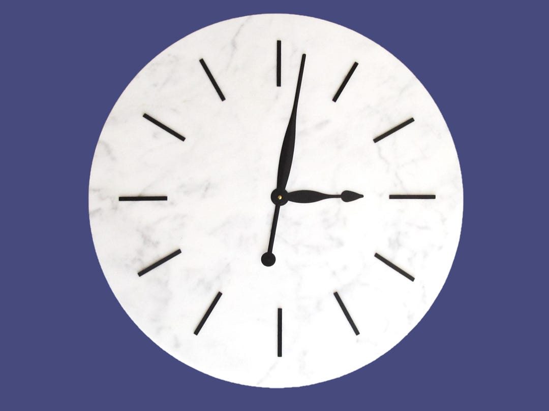24" Marble Clock, Real Natural Ocean White Marble With Gray Veins - Etsy