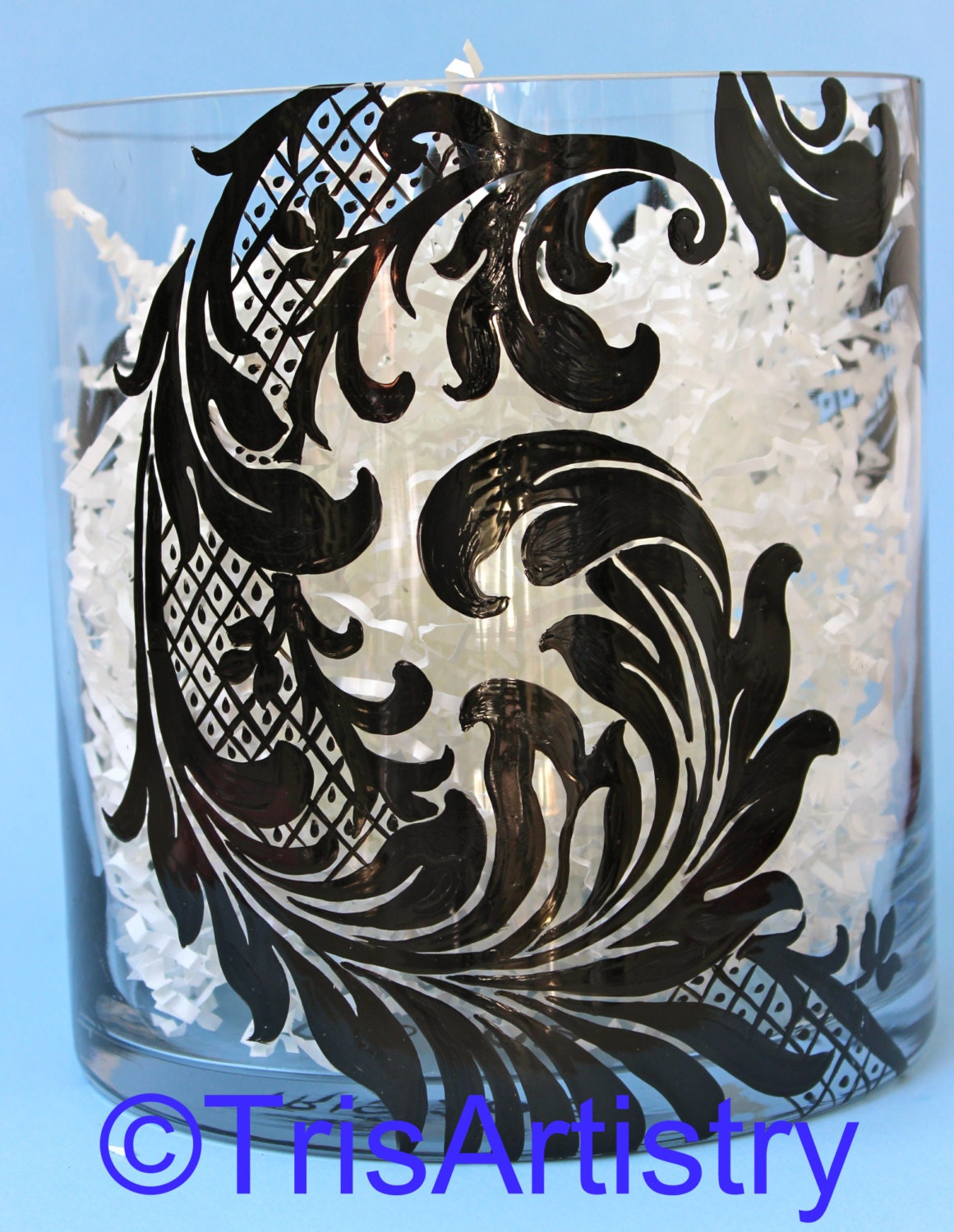 Hand Painted Brocade Flourish Glass Tube Vase | Etsy