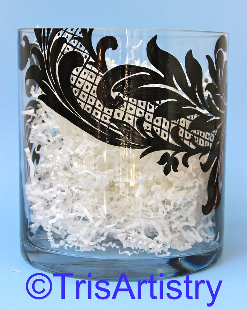 Hand Painted Brocade Flourish Glass Tube Vase | Etsy