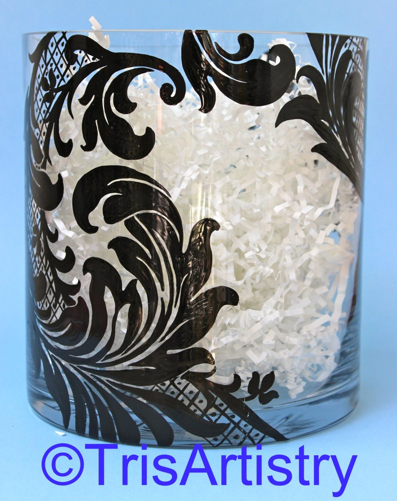 Hand Painted Brocade Flourish Glass Tube Vase - Etsy