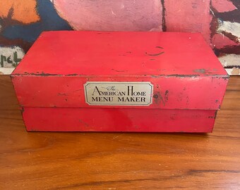 Vintage 1950s American Home Menu Maker Tin Metal Recipe Box, Red ...