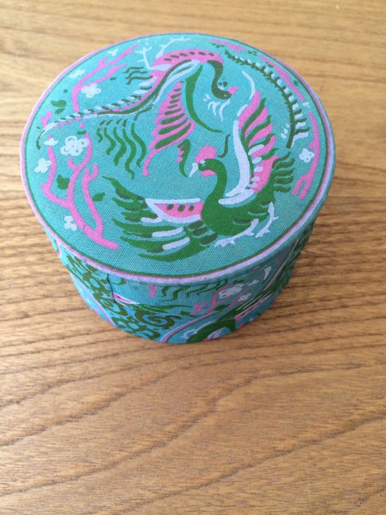 Fabric and Paper Round Birds Box in Pink and Green | Etsy