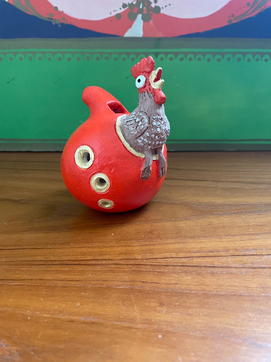 Vintage Gold and Red Round Rooster Whistle - Etsy