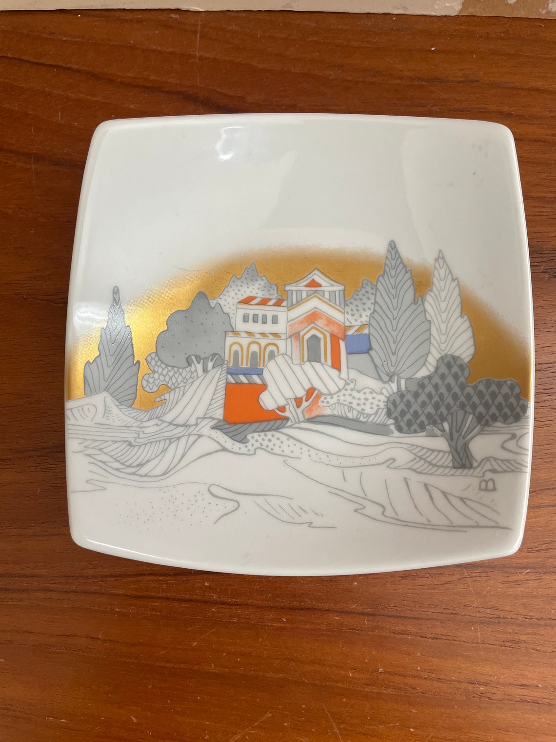 Small Rosenthal Gold Landscape Plate - Etsy