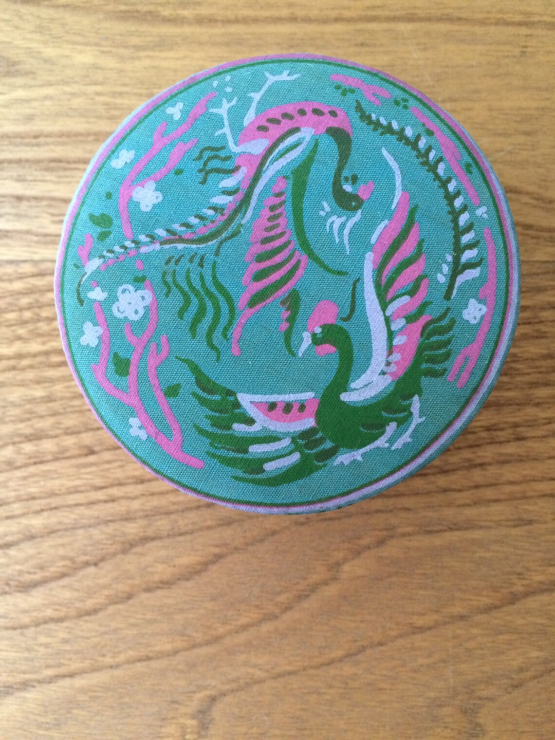 Fabric and Paper Round Birds Box in Pink and Green | Etsy