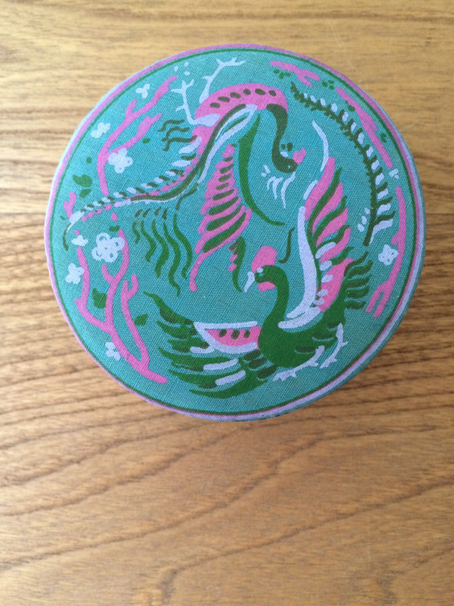 Fabric and Paper Round Birds Box in Pink and Green | Etsy