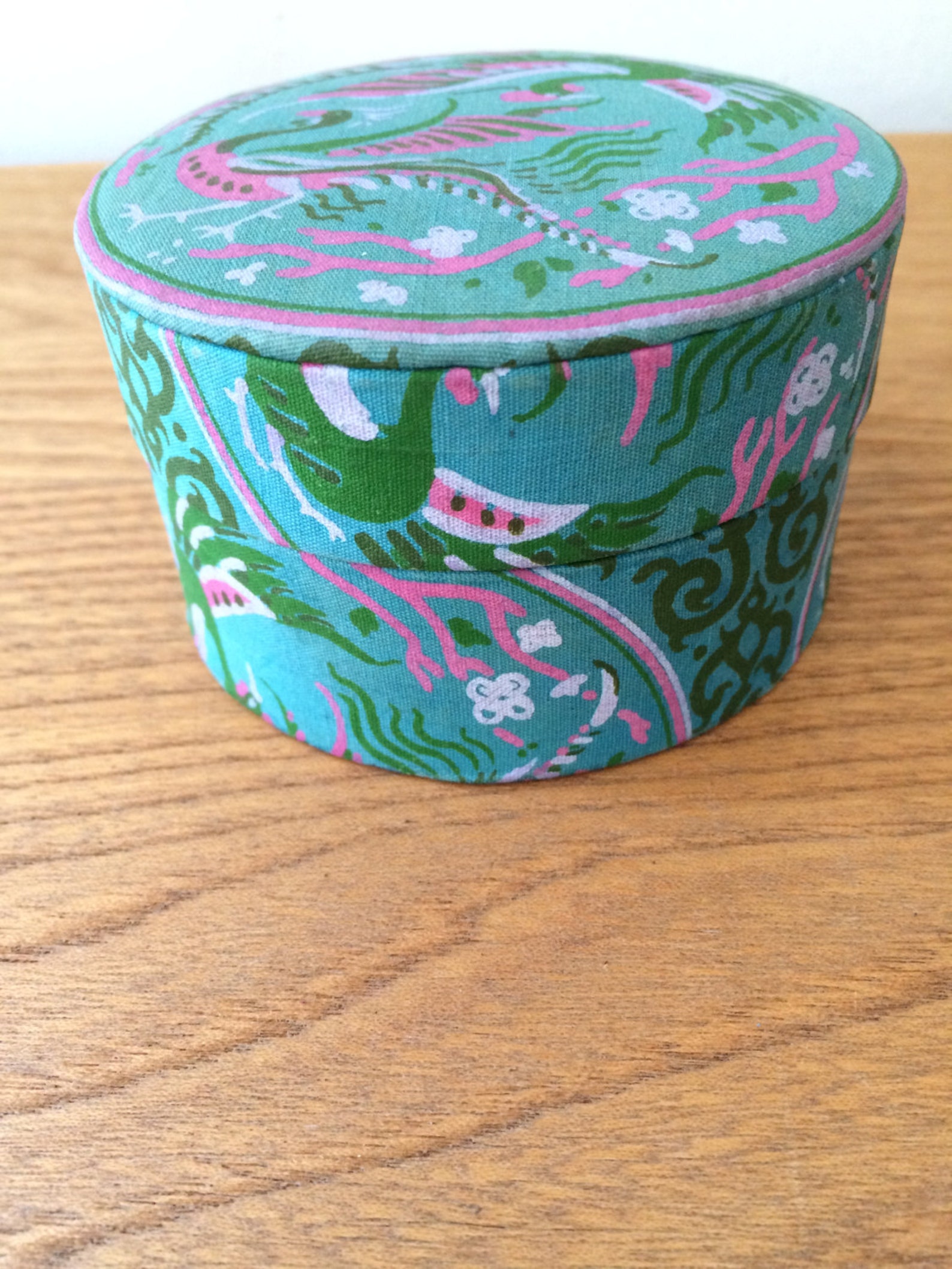 Fabric and Paper Round Birds Box in Pink and Green - Etsy