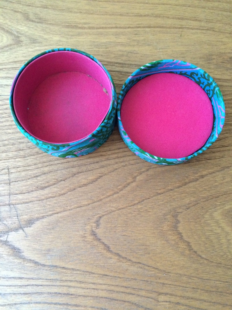 Fabric and Paper Round Birds Box in Pink and Green | Etsy