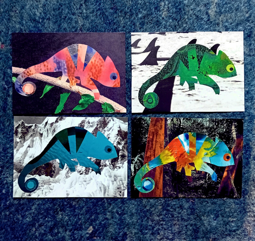 Set of 4 Postcard Size Collages. Prints. Chameleons - Etsy