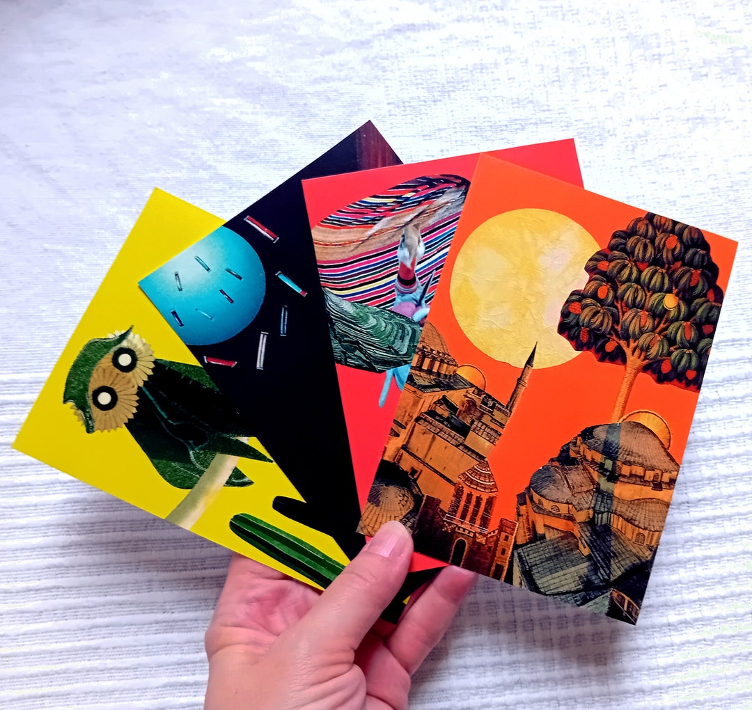 Set of 4 Postcard Size Collages. Prints. Surrealism - Etsy