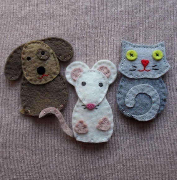 Dog Cat and White Mouse Finger Puppets Felt Animals Felt | Etsy