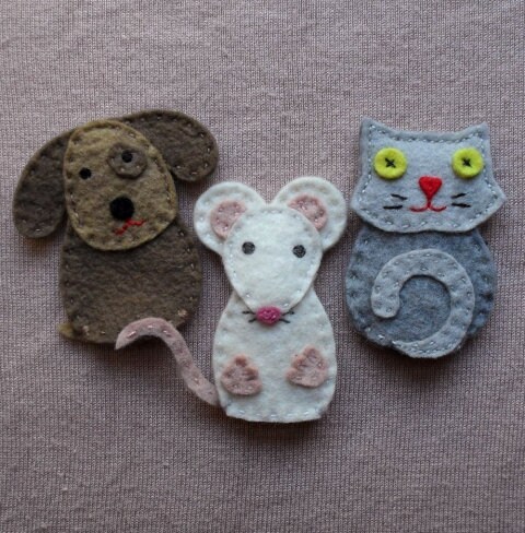 Dog, Cat and White Mouse Finger Puppets, Felt Animals, Felt Puppets - Etsy