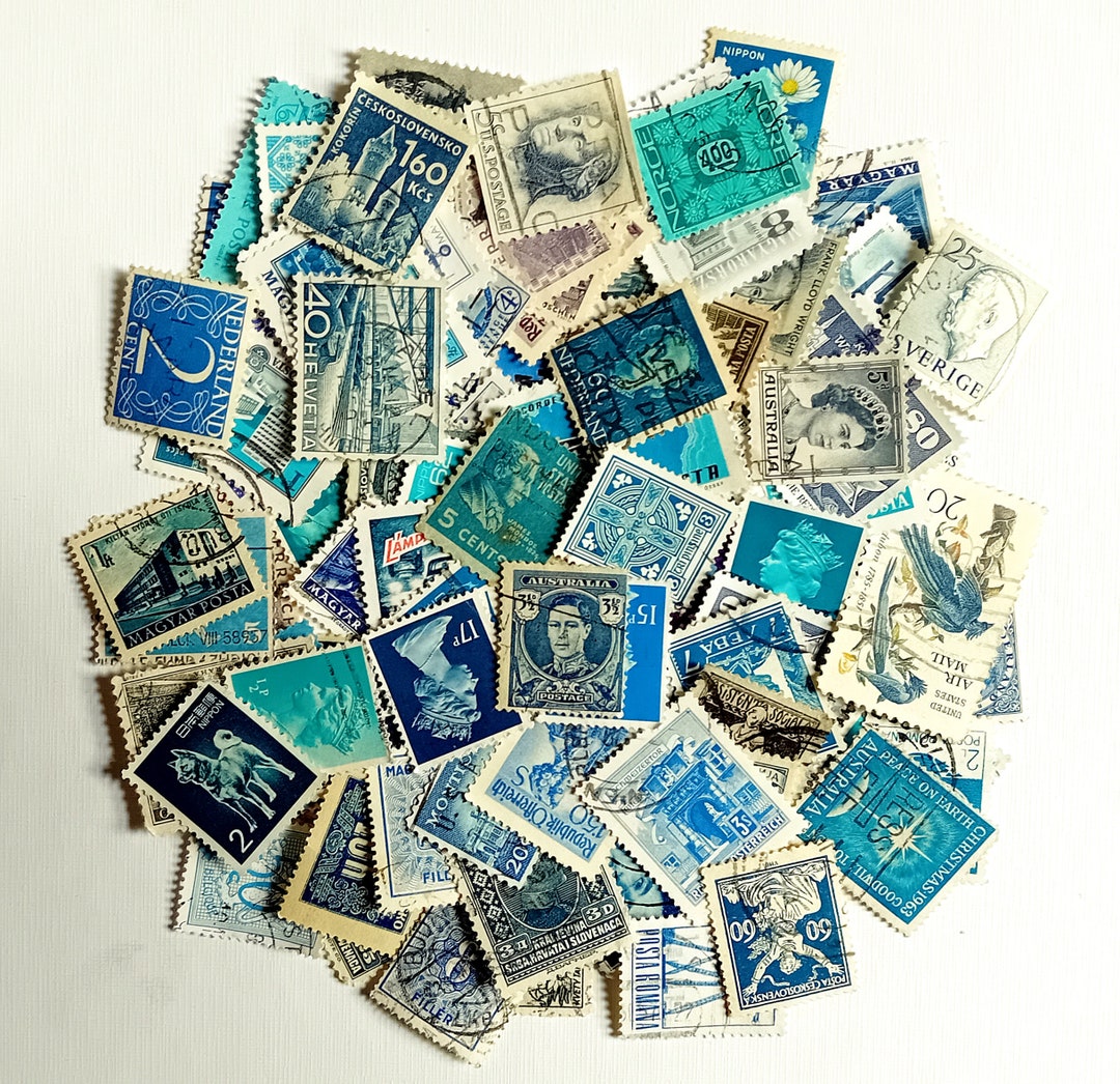Blue Postage Stamps, Set of 100, All Different, Antique and Vintage ...