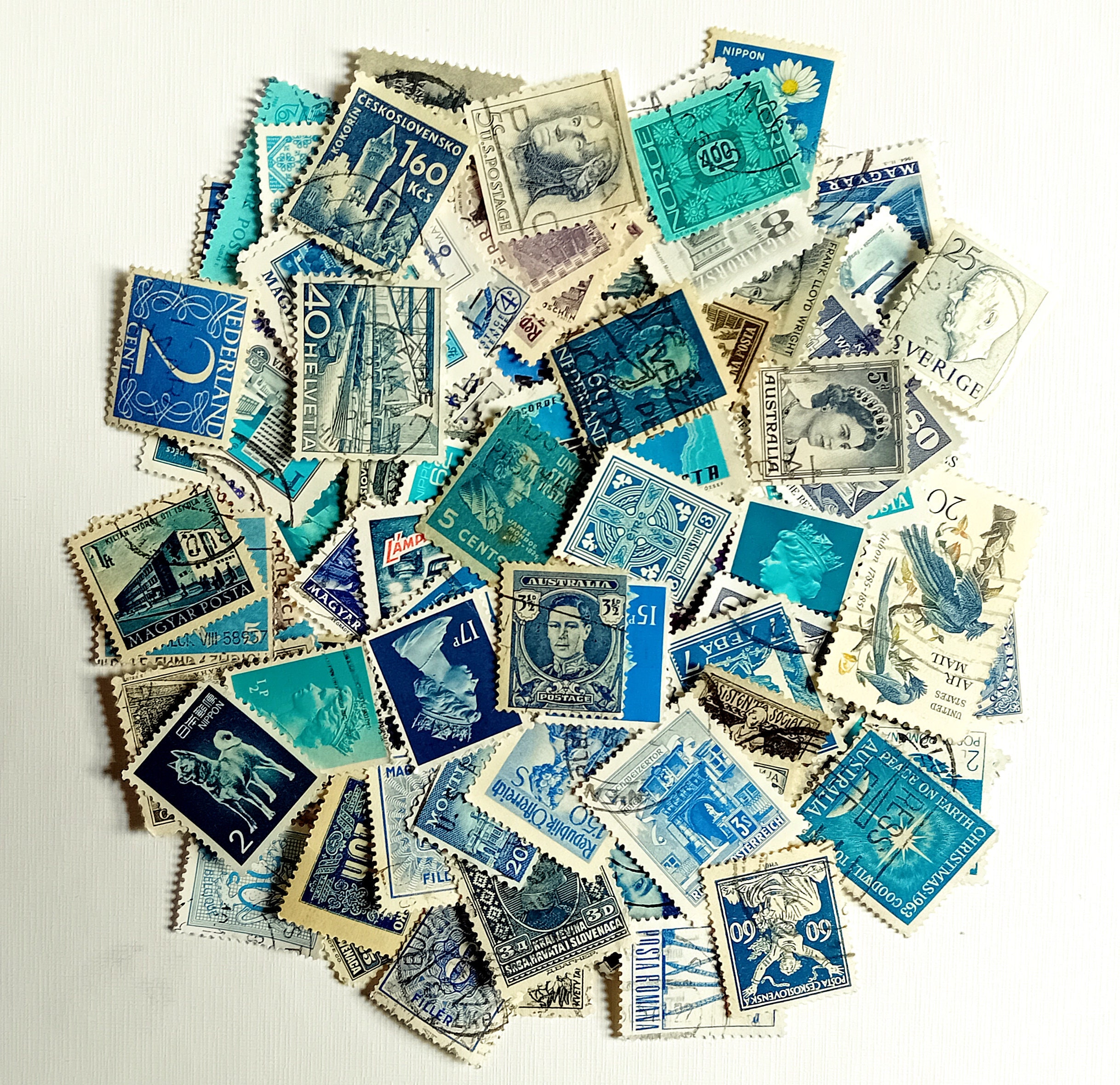 Blue Postage Stamps, Set of 100, All Different, Antique and Vintage ...