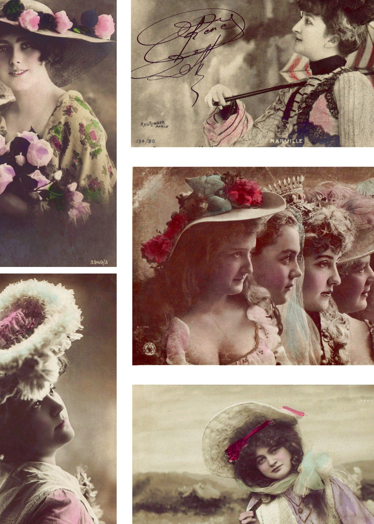 Hats. Antique DIGITAL Postcards and Collage Sheet. Young Ladies Wearing ...