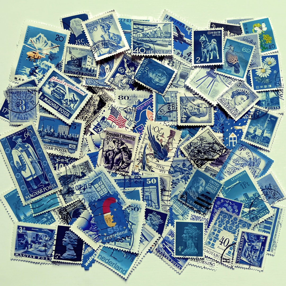 Blue Postage Stamps, Set of 100, All Different, Antique and Vintage ...