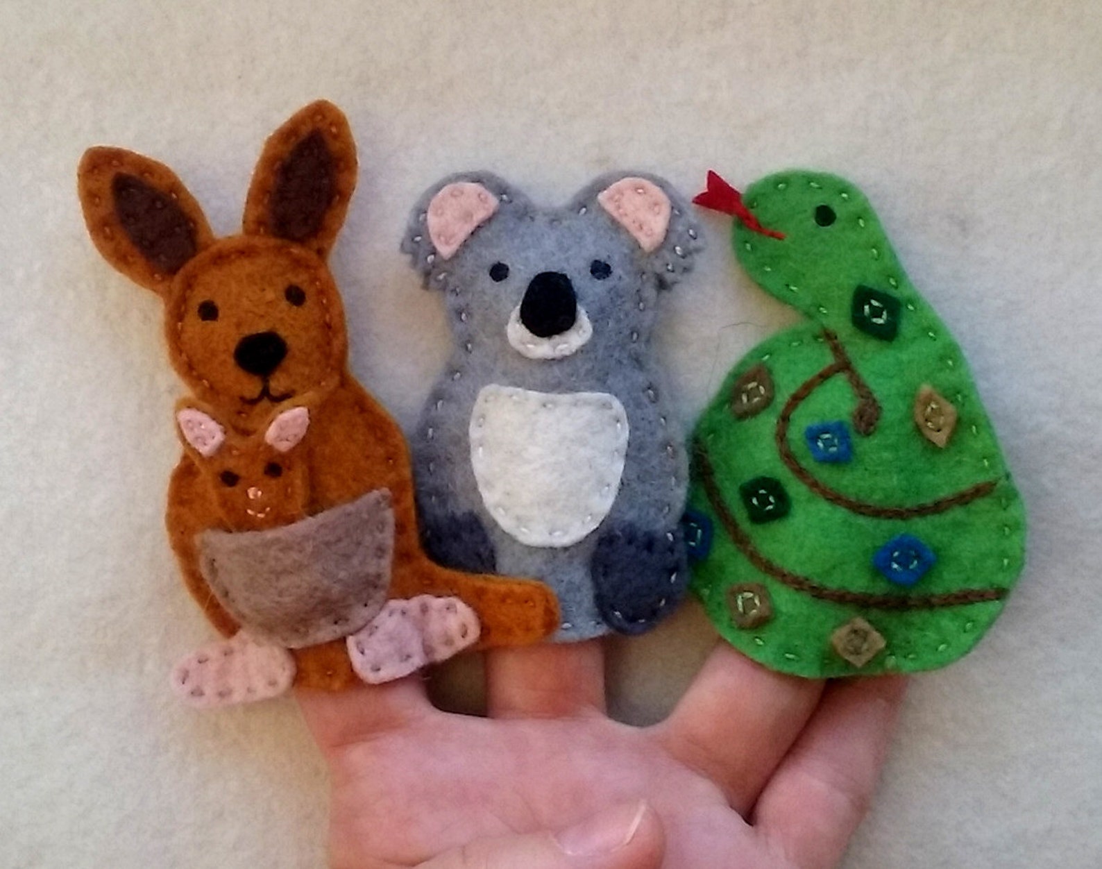 Finger Puppet Australian Animals, Koala, Kangaroo, Snake Puppets, Felt ...