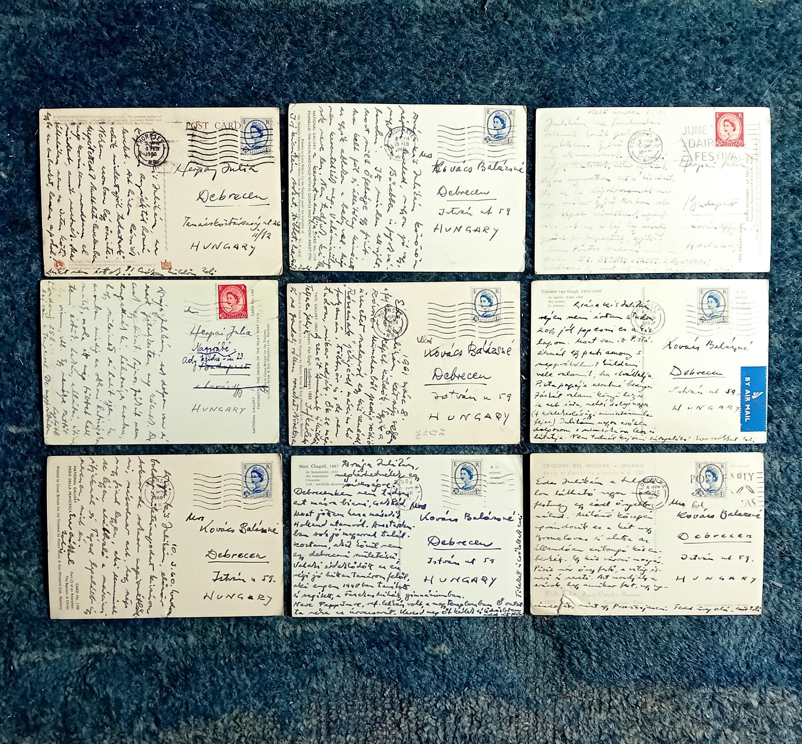 Set of 9 Postcards, Used in the United Kingdom in the 1950s and 1960s ...