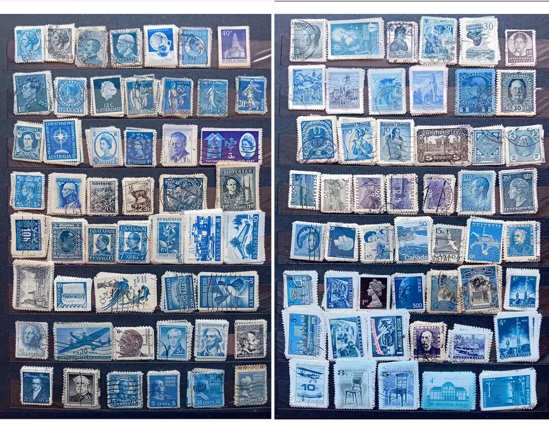 Blue Postage Stamps Set of 100 All Different Antique and - Etsy