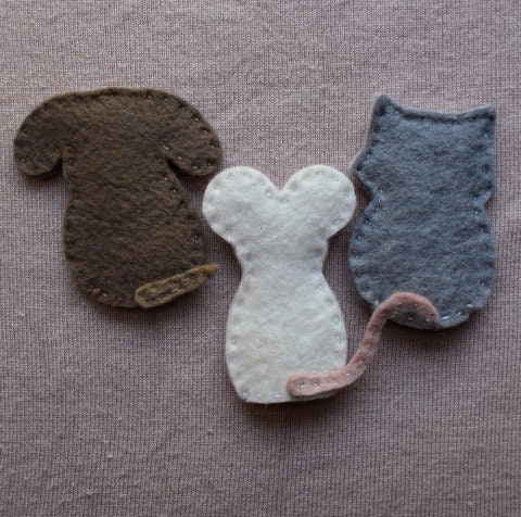 Dog, Cat and White Mouse Finger Puppets, Felt Animals, Felt Puppets - Etsy
