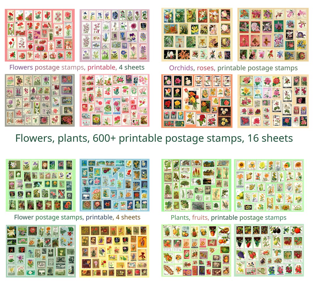 Botanical DIGITAL Postage Stamps. Huge Collection. Flowers, Plants, 12 ...