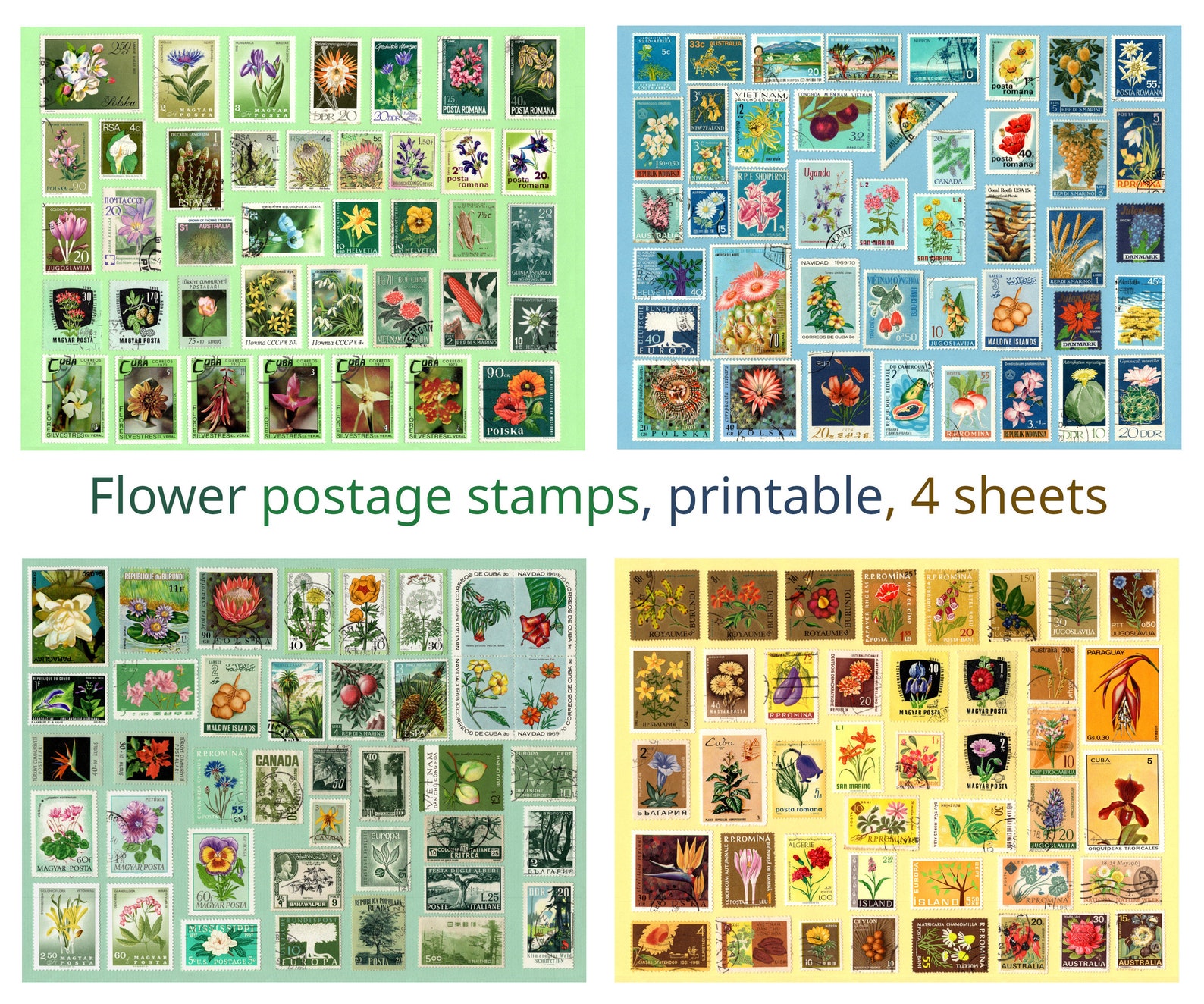 Botanical DIGITAL Postage Stamps. Huge Collection. Flowers, Plants, 12 ...