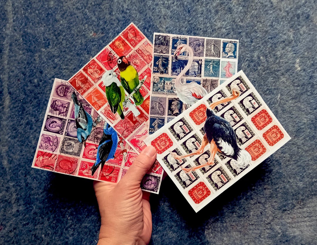 Set of 4 Postcard Size Collages. Prints. Postage Stamps With Pictures ...