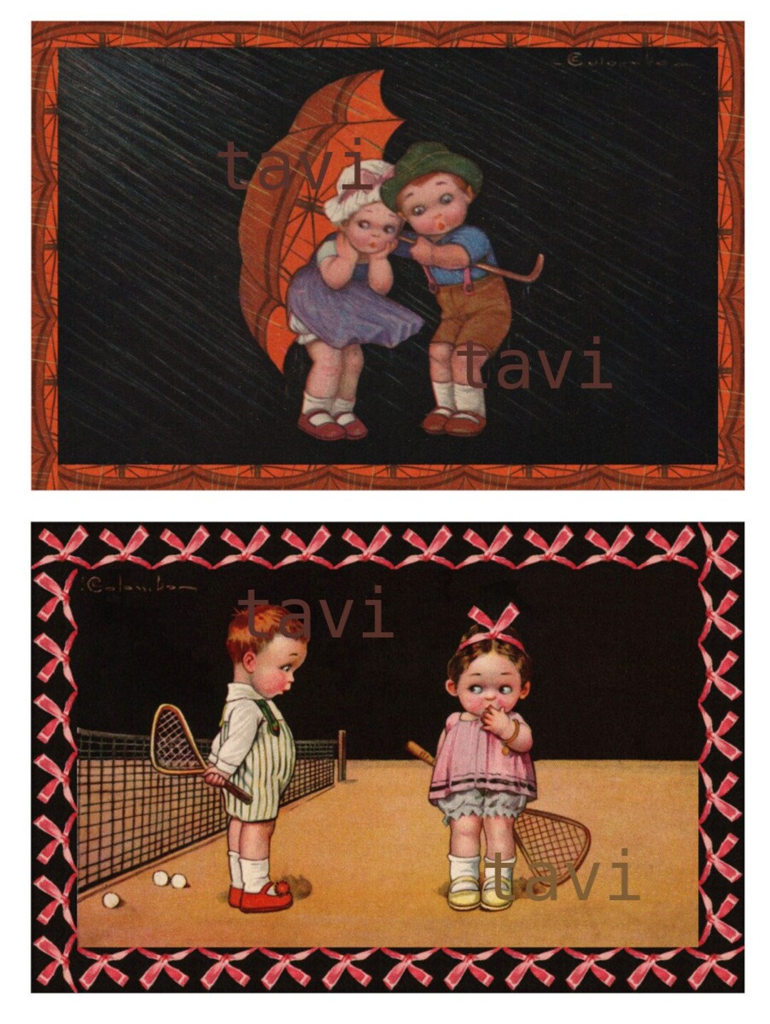 Four Artist Postcards, DIGITAL, for Children Antique, Framed, Valentine ...
