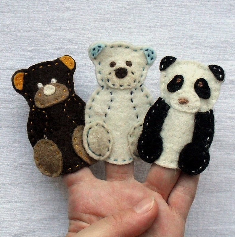 Animal Finger Puppets, Bears, Felt Animals, Felt Puppets, Felt Bear - Etsy