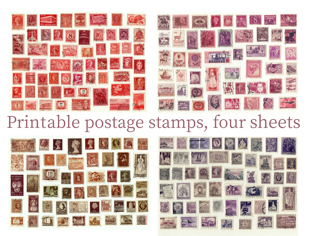 Postage Stamps 200+, DIGITAL. Red, Pink, Purple, Brown. Antique and ...