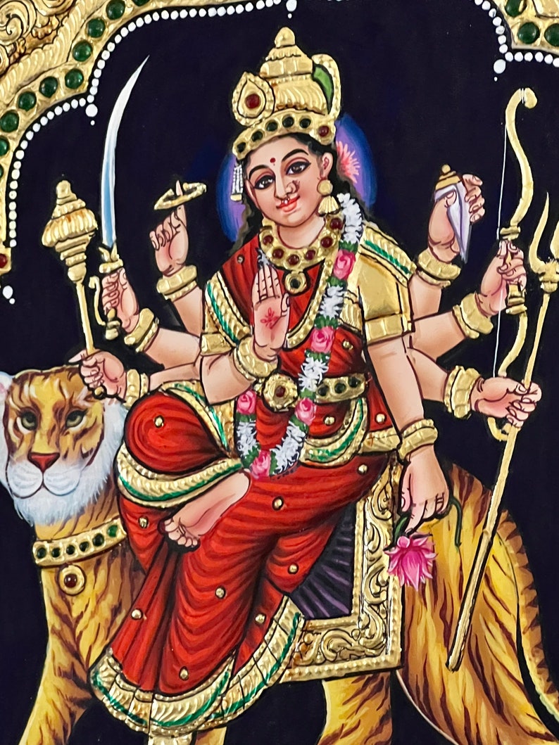 Divine Durga Devi Tanjore Painting Durga Devi Art Puja Room - Etsy