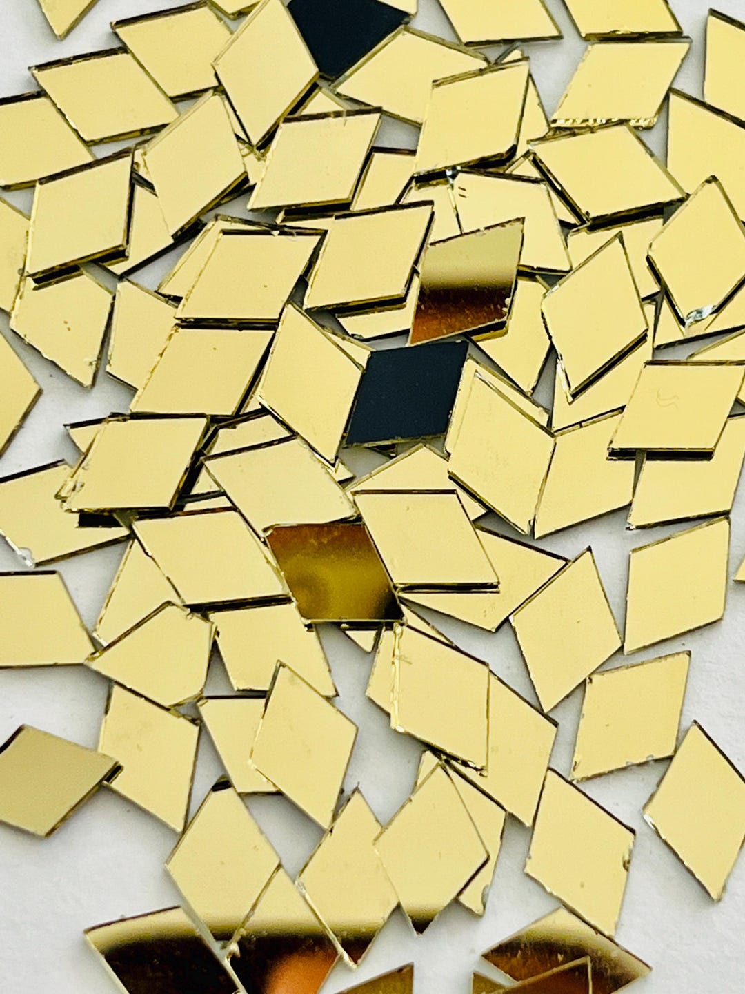Rhombus Gold Glass Mirror Tiles 7x11 Mm , Diamond Shape Mirrors for Art ...