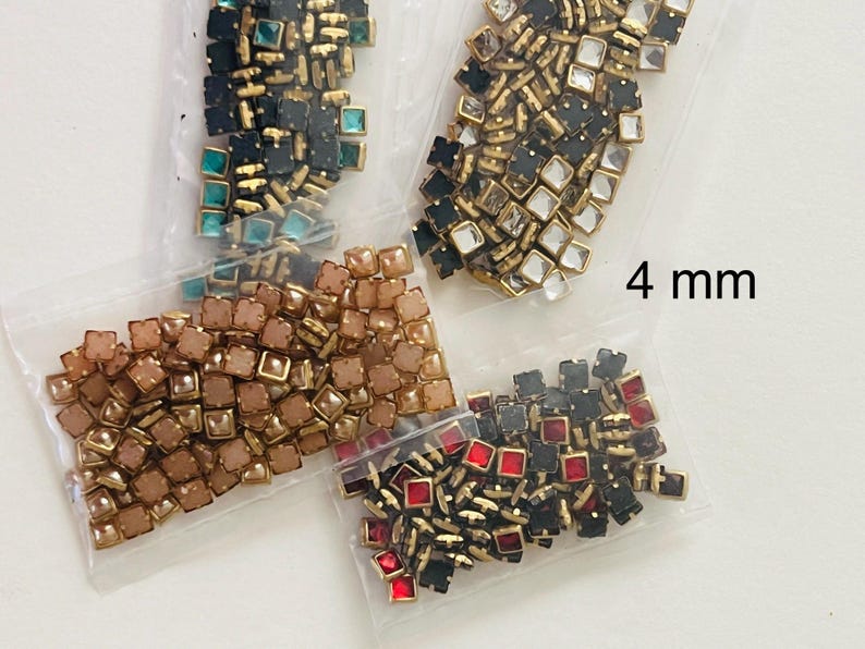 Square Flat Back Kundan Stones 4 Mm -4 Colors Colors With Mount for ...