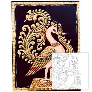 Peacock Tanjore Painting Trace Picture Set, Peacock Outline Sketch for ...